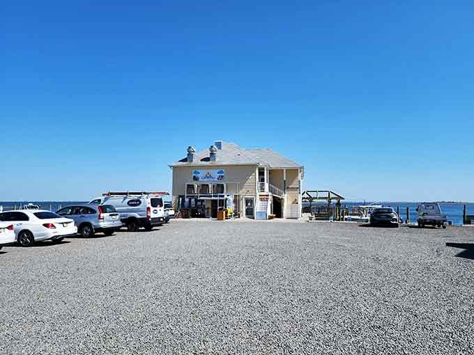 Blue skies and open water surround this bayside beauty where fresh seafood tastes even better with that view.