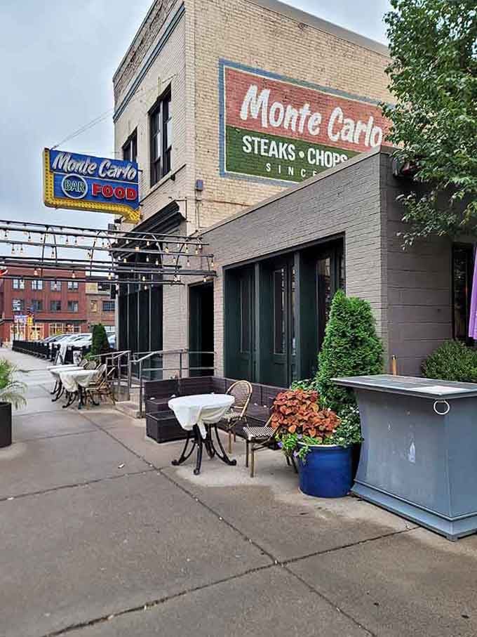 The outdoor patio setup shows this place knows how to blend classic steakhouse tradition with modern casual dining.