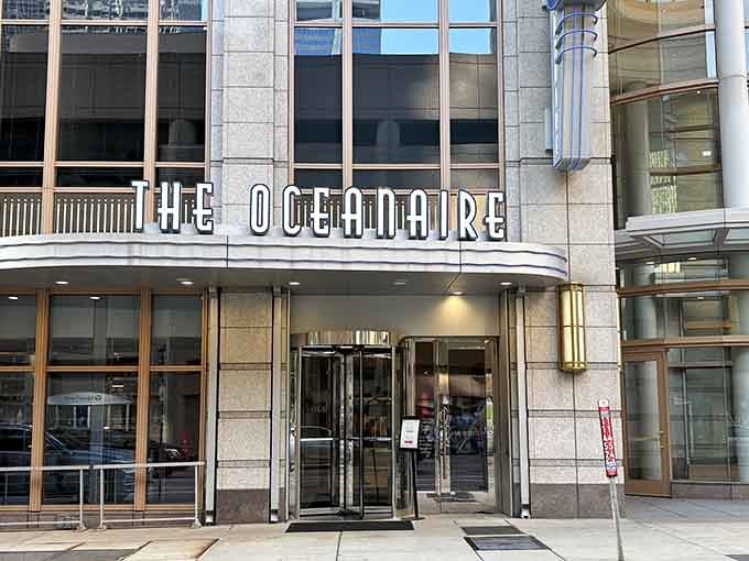 Classic Art Deco lettering and polished revolving doors promise the kind of seafood experience that deserves your finest outfit.