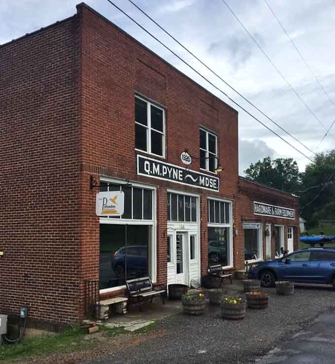 Evening shadows stretch across this historic building where hungry travelers have gathered for generations.