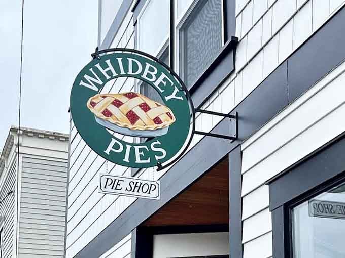 That beautiful green sign against crisp white siding is like a beacon calling all pie lovers home.