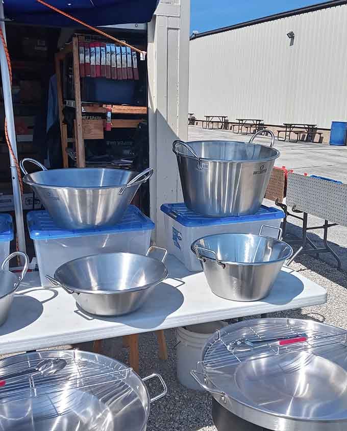 Gleaming stainless steel bowls catch sunlight like culinary trophies, ready to transform someone's kitchen into chef's paradise.
