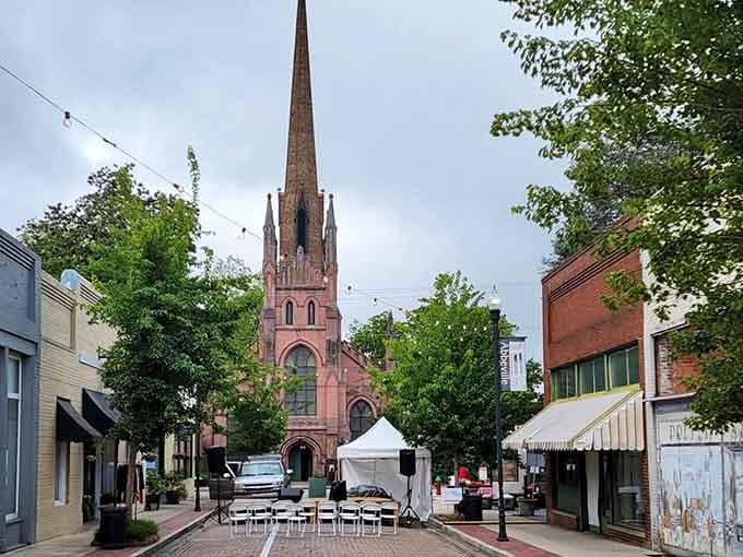 Another view of that stunning church steeple, because some things deserve to be admired from multiple angles.
