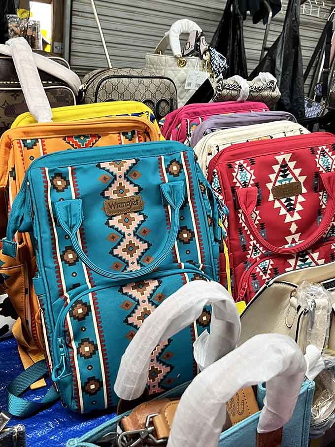 Wrangler bags in turquoise and red prove that Southwestern style never really left, it just moved to South Carolina temporarily.