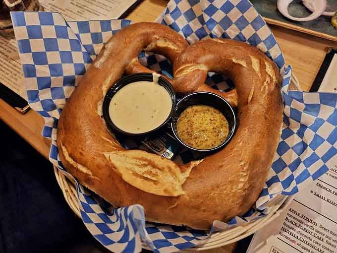 A pretzel this golden and twisted deserves its own photo shoot, complete with mustard for dramatic effect.