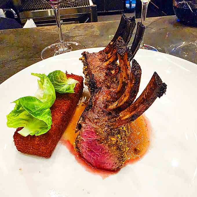 Lamb rack presented with such finesse you might actually feel fancy eating it, gym shorts notwithstanding.