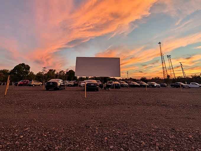 Cotton candy skies competing with the silver screen for your attention during that magical pre-show golden hour.