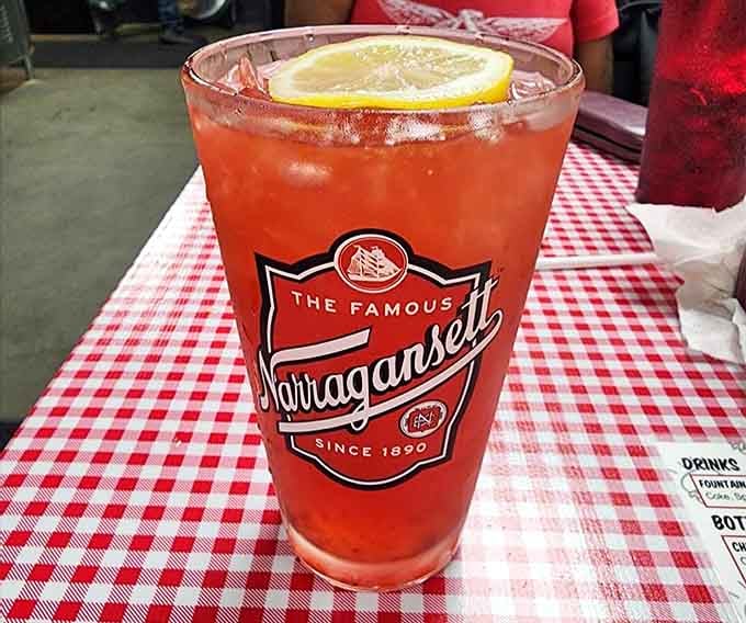 The Famous Narragansett glass holds refreshment that'll be desperately needed for the journey ahead, trust me.