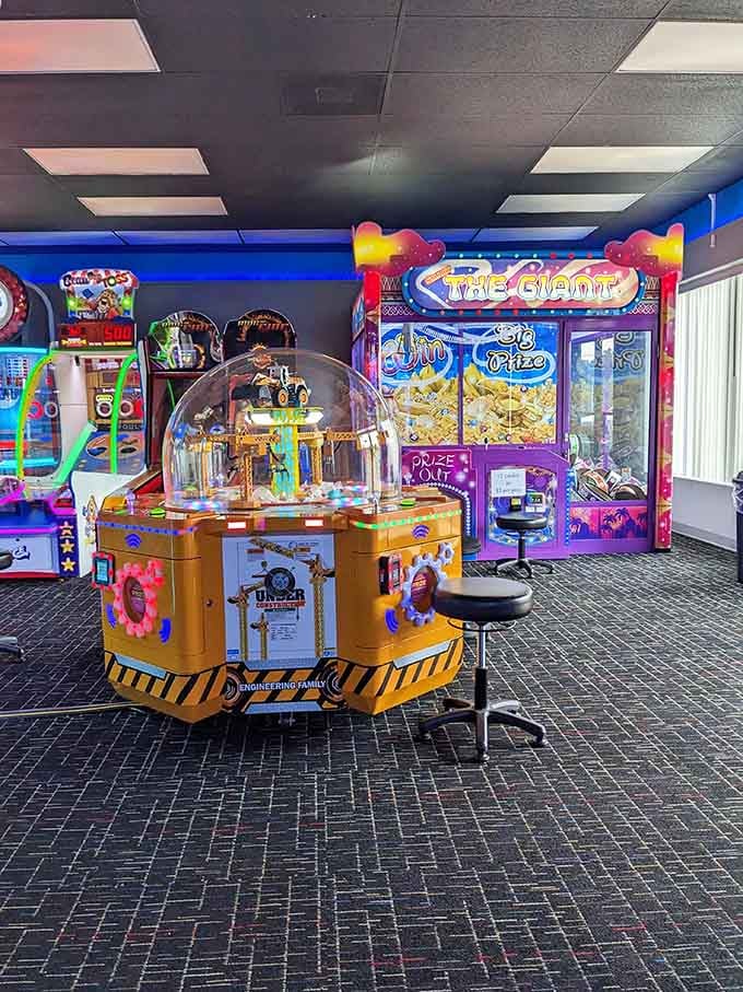 The circular game station looks like something from a retro sci-fi movie where fun is the only mission.