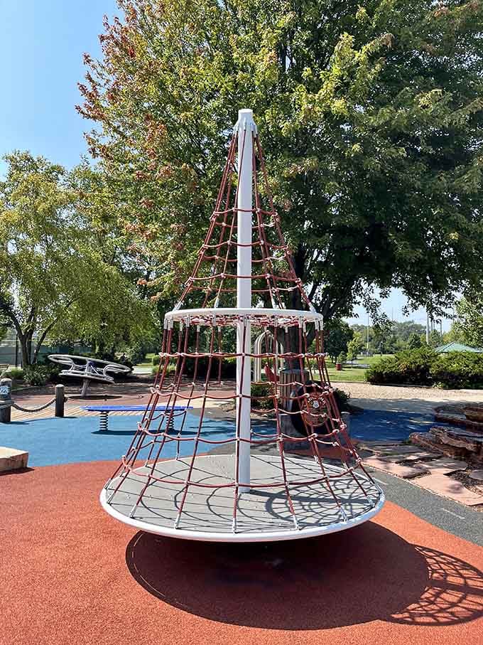 That rope pyramid is basically Mount Everest for the elementary school set, complete with bragging rights at the top.