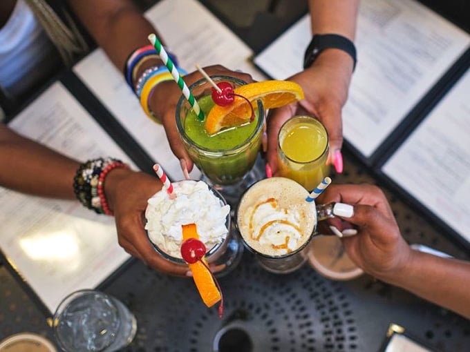 Colorful drinks gathered for a toast, because brunch without beverages is just a sad breakfast meeting, honestly.