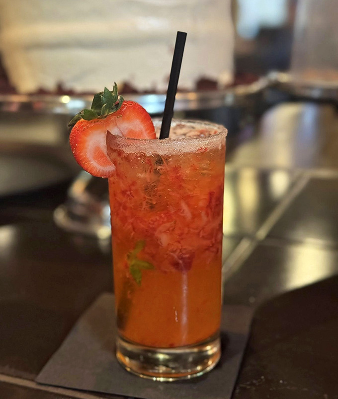 That Strawberry Mojito looks refreshingly perfect for washing down whatever delicious decision you just made from the menu.