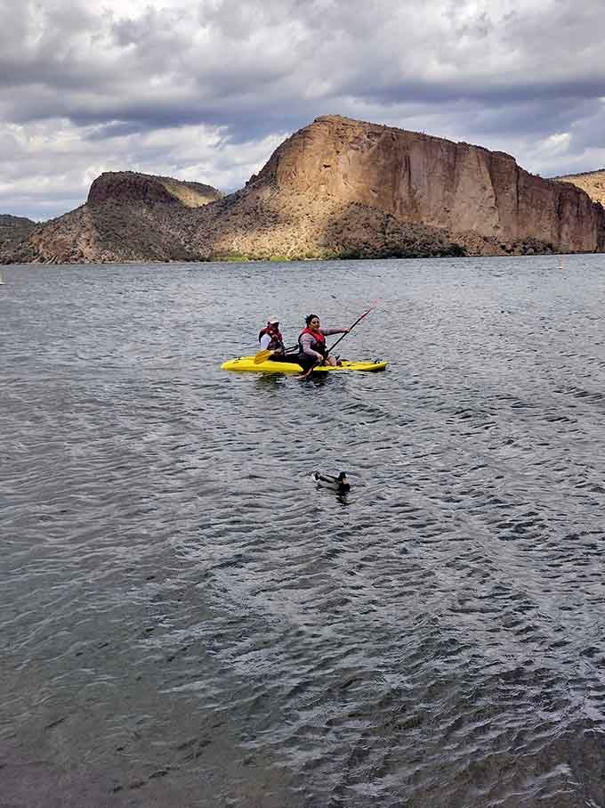 Kayakers gliding past dramatic rock formations experience the Southwest's answer to Norwegian fjords, with better weather and less lutefisk.