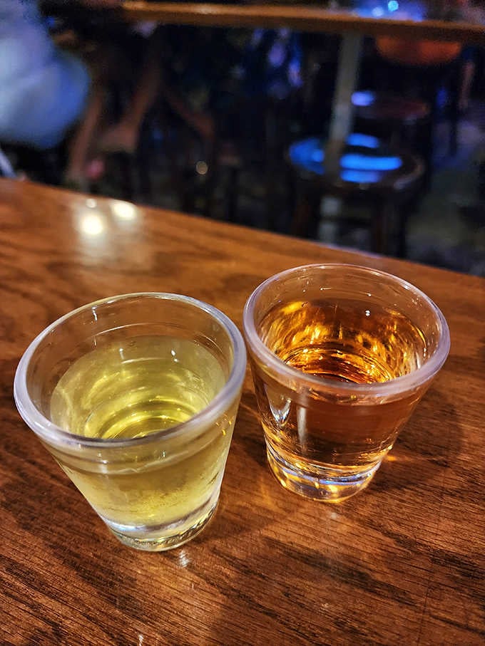 Two shots of liquid courage, because sometimes you need a little help before meeting the resident ghosts.