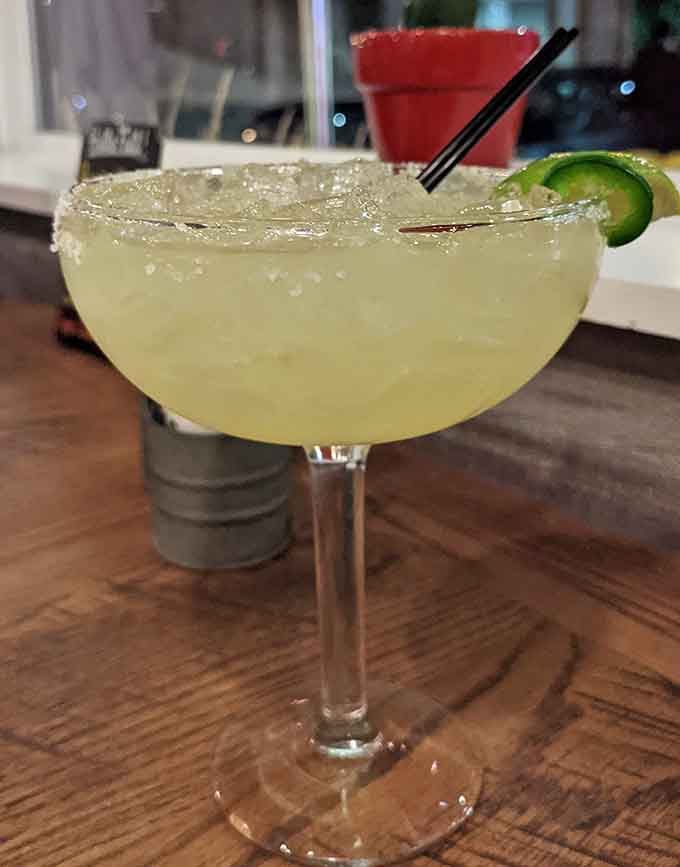 A perfectly crafted margarita with that salt rim calling your name after a long week of adulting.