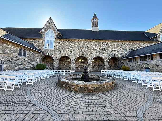 The Queen's Courtyard proves that stone arches and fountains never go out of style, medieval or otherwise.