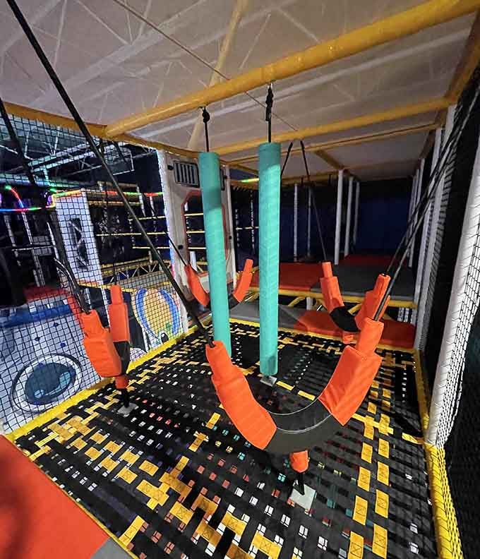 Swings suspended over a course that looks like a video game came to life and invited you to play.