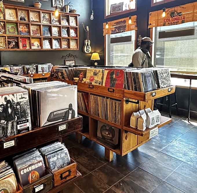Rows of vinyl waiting to soundtrack your life, organized better than most people's sock drawers could ever dream.