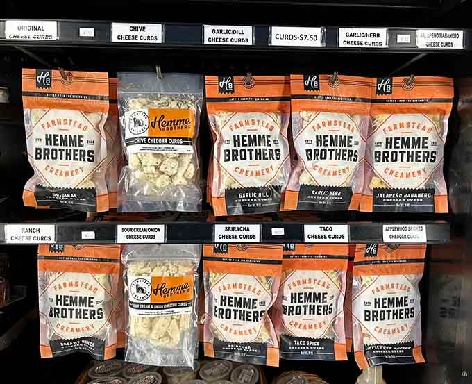 Hemme Brothers cheese curds in flavors from garlic dill to sriracha make squeaky cheese downright addictive.