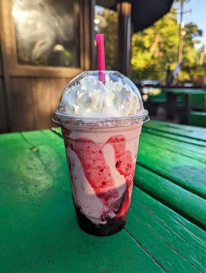 A strawberry shake swirled with enough pink happiness to make you forget every diet resolution you ever half-heartedly attempted.