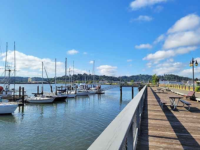 The boardwalk where boats bob and your daily constitutional comes with complimentary ocean air therapy.