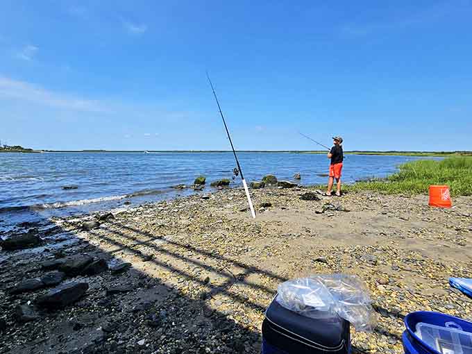Fishing here means solitude, patience, and the kind of peace you can't find on crowded beaches.