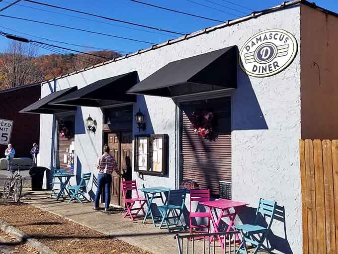 Damascus Diner's colorful chairs practically beg you to sit down and stay awhile, friend.