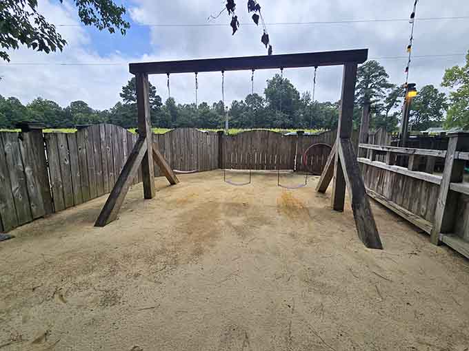 Nothing says Old West quite like a decorative bench and fire pit for contemplating your next adventure.