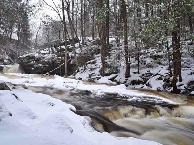 Winter transforms the falls into a frozen wonderland that looks straight out of Narnia's wardrobe.