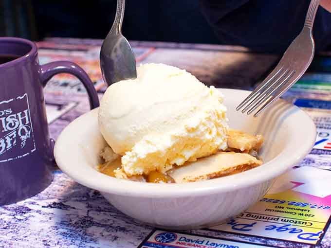 Peach cobbler topped with vanilla ice cream: the dessert equivalent of a warm hug from your favorite grandmother's kitchen.