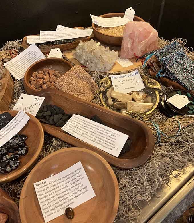 Crystals, minerals, and petrified wood offer earthly treasures for those seeking beauty in geological time capsules and formations.