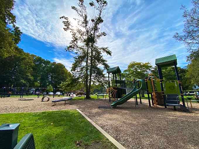 Grove Street Park offers swings, slides, and the kind of simple pleasures that never go out of style.