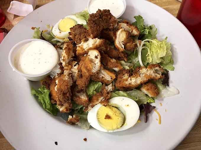 Fried chicken on a salad because we're all about balance and making vegetables more interesting.