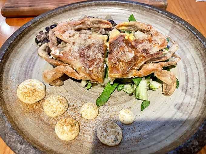 Soft shell crab prepared with enough finesse to make you forget it's basically eating an entire crustacean.