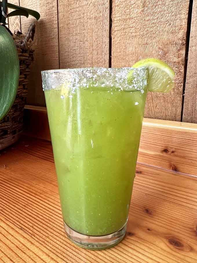 A Verde Mary so vibrant green it looks like health food, until the tequila kicks in beautifully.