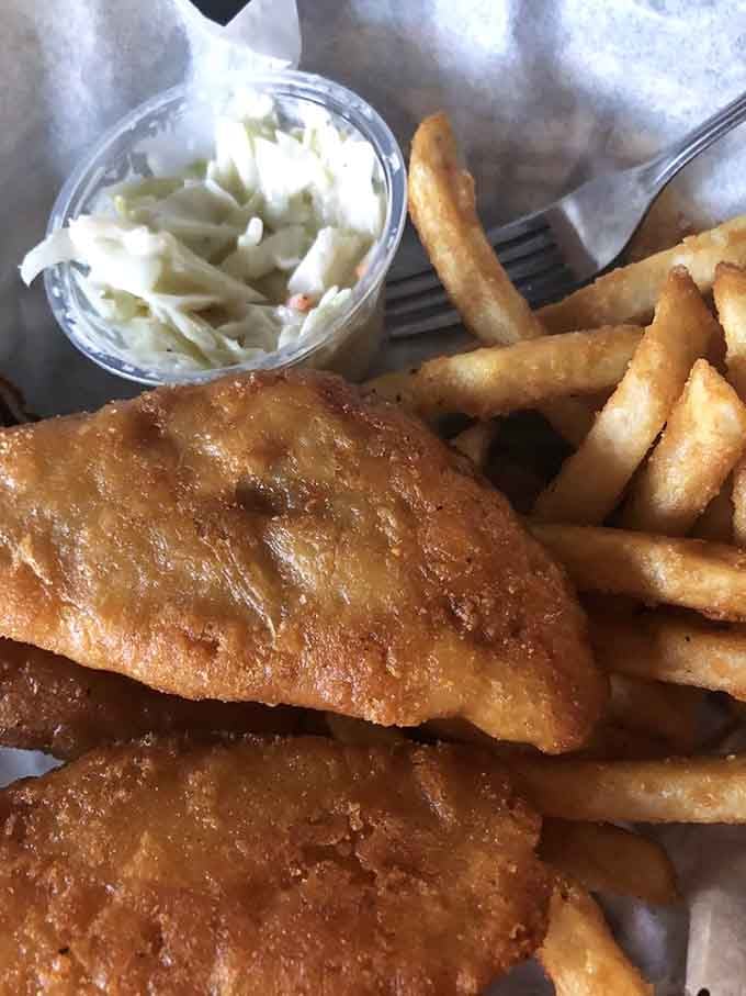 Golden-fried cod that proves Frankie's doesn't just do burgers, they do Friday fish fry Wisconsin-style too.
