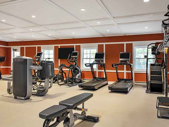 Even the fitness center maintains that classic elegance, because apparently you can burn calories without sacrificing sophisticated style completely.