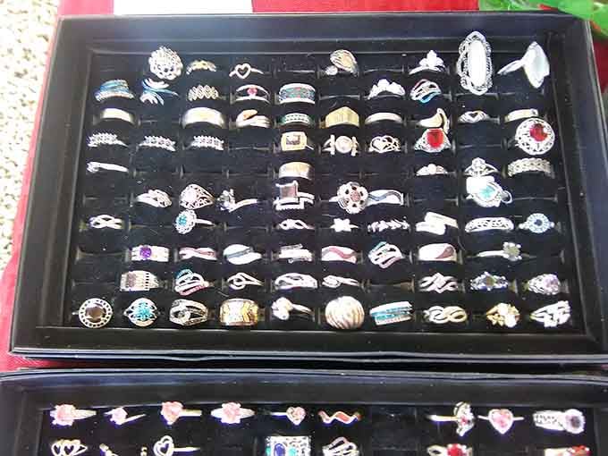 Enough rings to make even Liberace say "maybe that's a bit much," displayed in neat little rows of possibility.