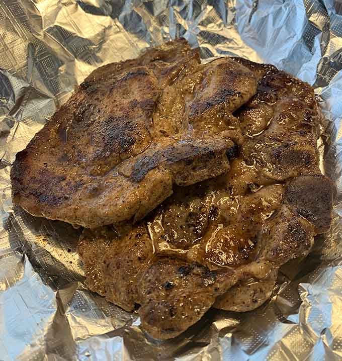 That pork chop could be dinner, but why wait when breakfast is the most important meal anyway?