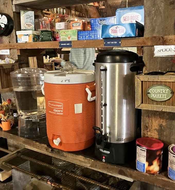 Self-serve coffee and juice stations, because unlimited refills are a constitutional right at breakfast.