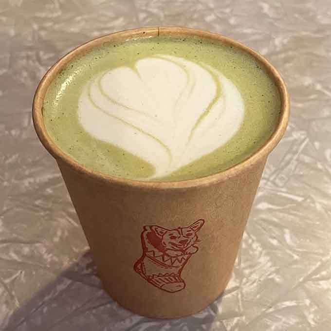 The matcha latte arrives with beautiful latte art that's almost too pretty to drink&mdash;almost, but not quite.