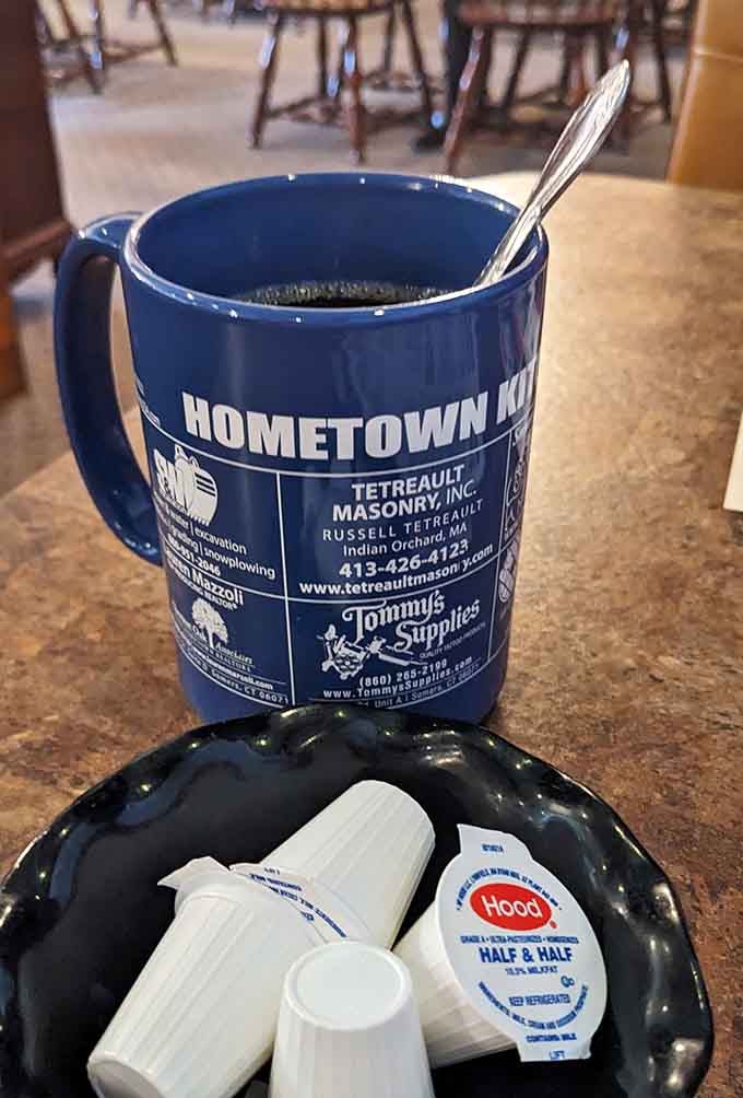 Coffee served in mugs that hold a proper amount, because life's too short for tiny cups and constant refills.