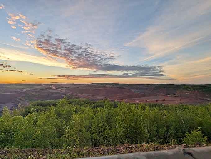 Golden hour transforms the pit into something almost otherworldly, like Mars decided to vacation in northern Minnesota.