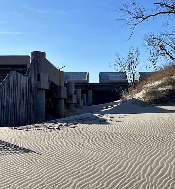 Sand dunes meeting modern architecture in a way that actually works beautifully together here.