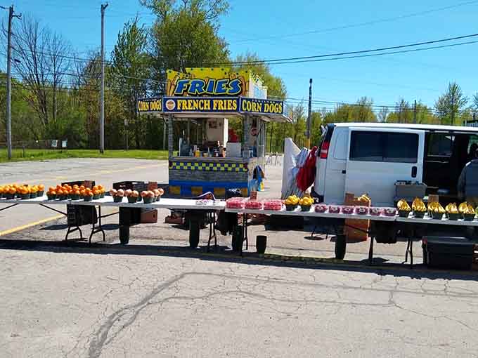 Even the outdoor food stand knows that serious bargain hunting requires proper fuel to sustain the treasure quest.