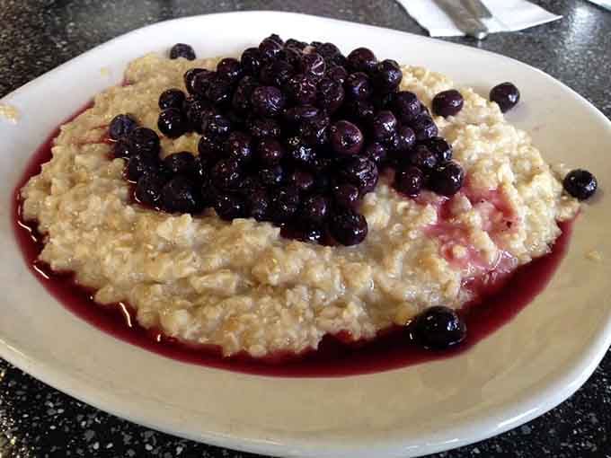 Oatmeal topped with blueberries for when you want to feel virtuous before ordering pie for dessert.