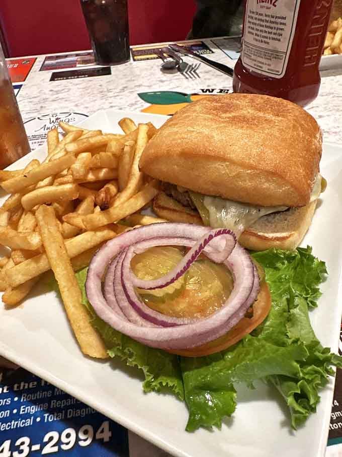 This Ortega burger comes loaded with all the fixings and enough fries to share, if you're feeling generous.