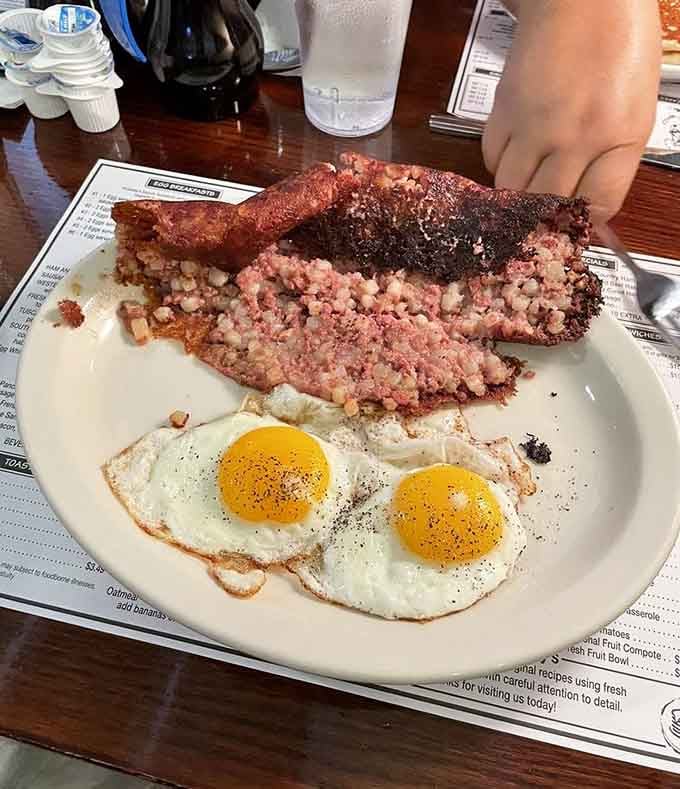That corned beef hash could fuel a lumberjack through a full day of tree-felling and still have energy leftover.