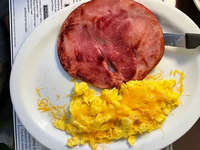 That ham steak is so generous it makes you wonder if they're trying to feed you for the entire week.