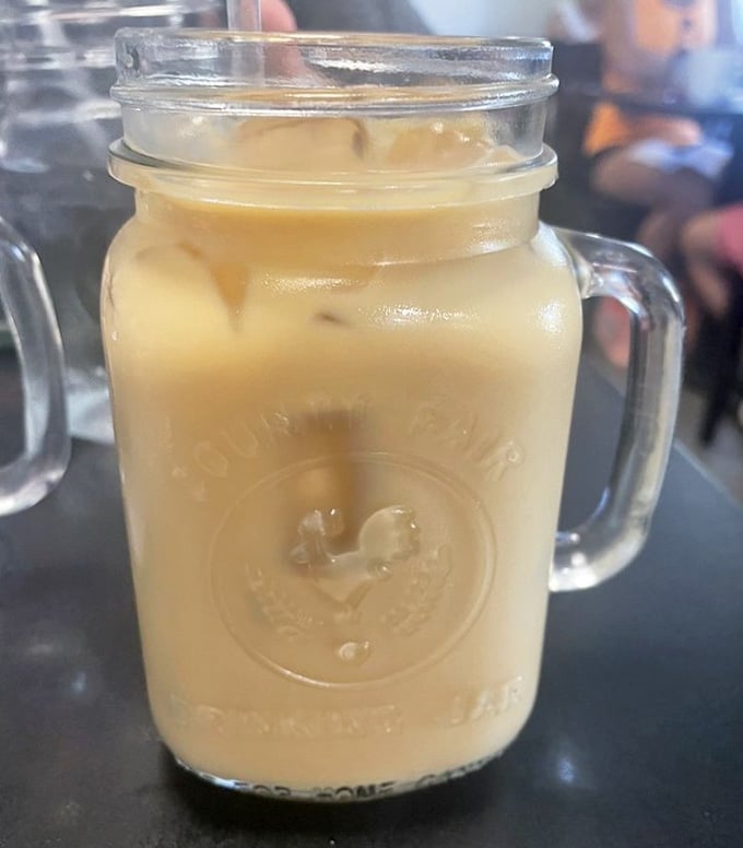Iced coffee in a mason jar, because even your beverage deserves to look Instagram-worthy at breakfast.